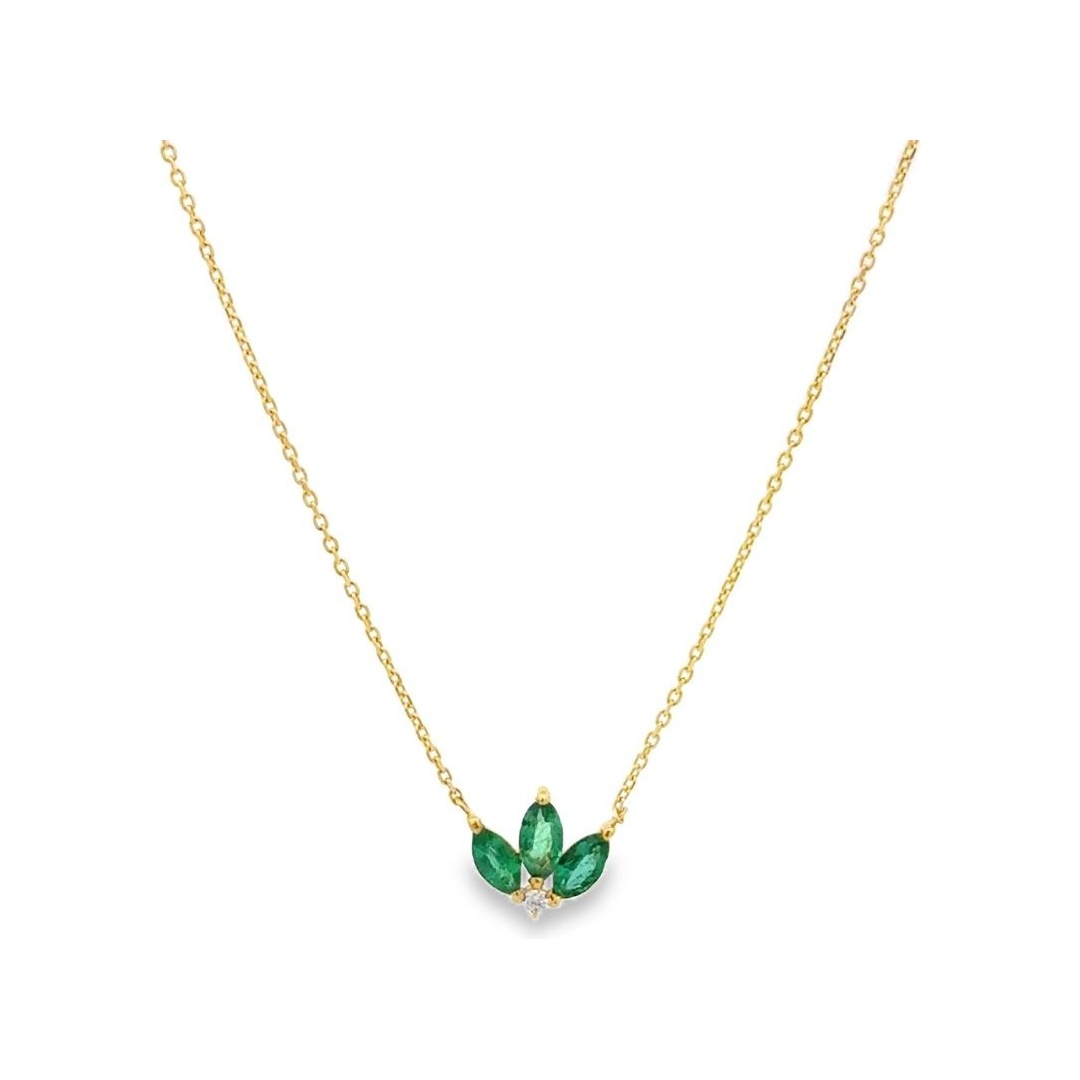 Natural Emerald & Natural diamond Floral Pendant Necklace – 18K Gold