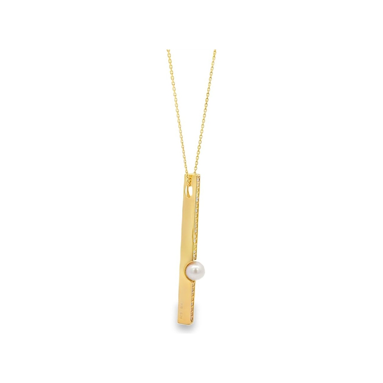 18K Yellow Gold Pearl & Natural Diamond Vertical Bar Necklac