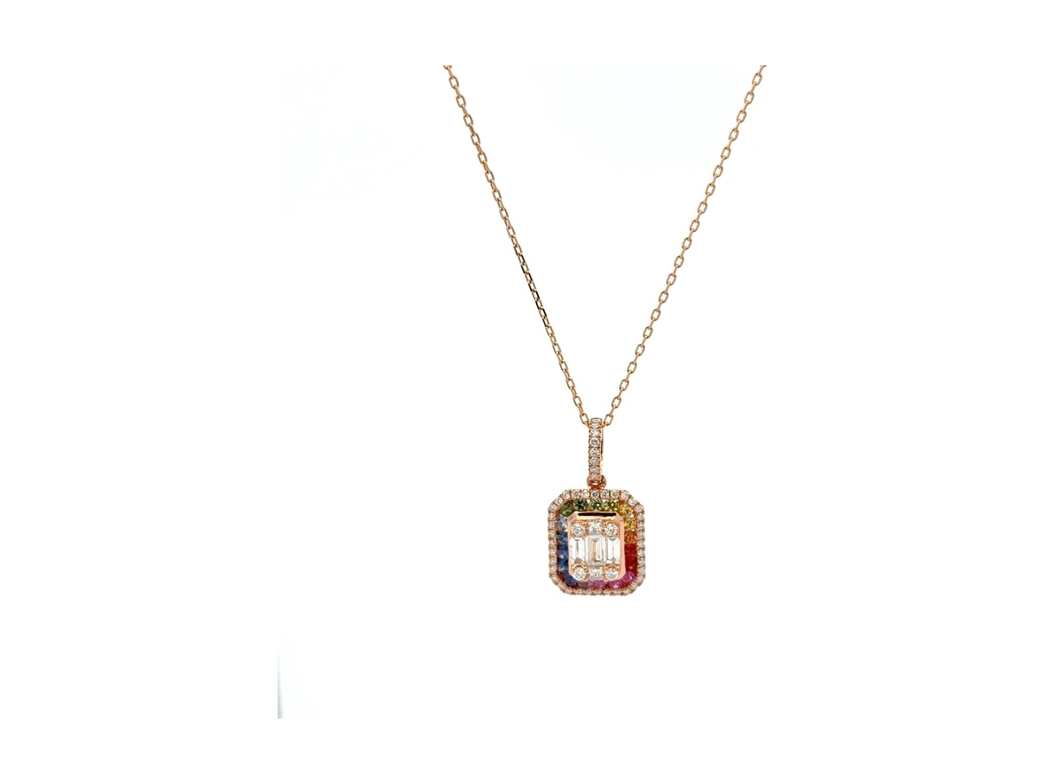 18K Rose Gold Pendant with Natural Baguette and Round Diamonds, Multi ...