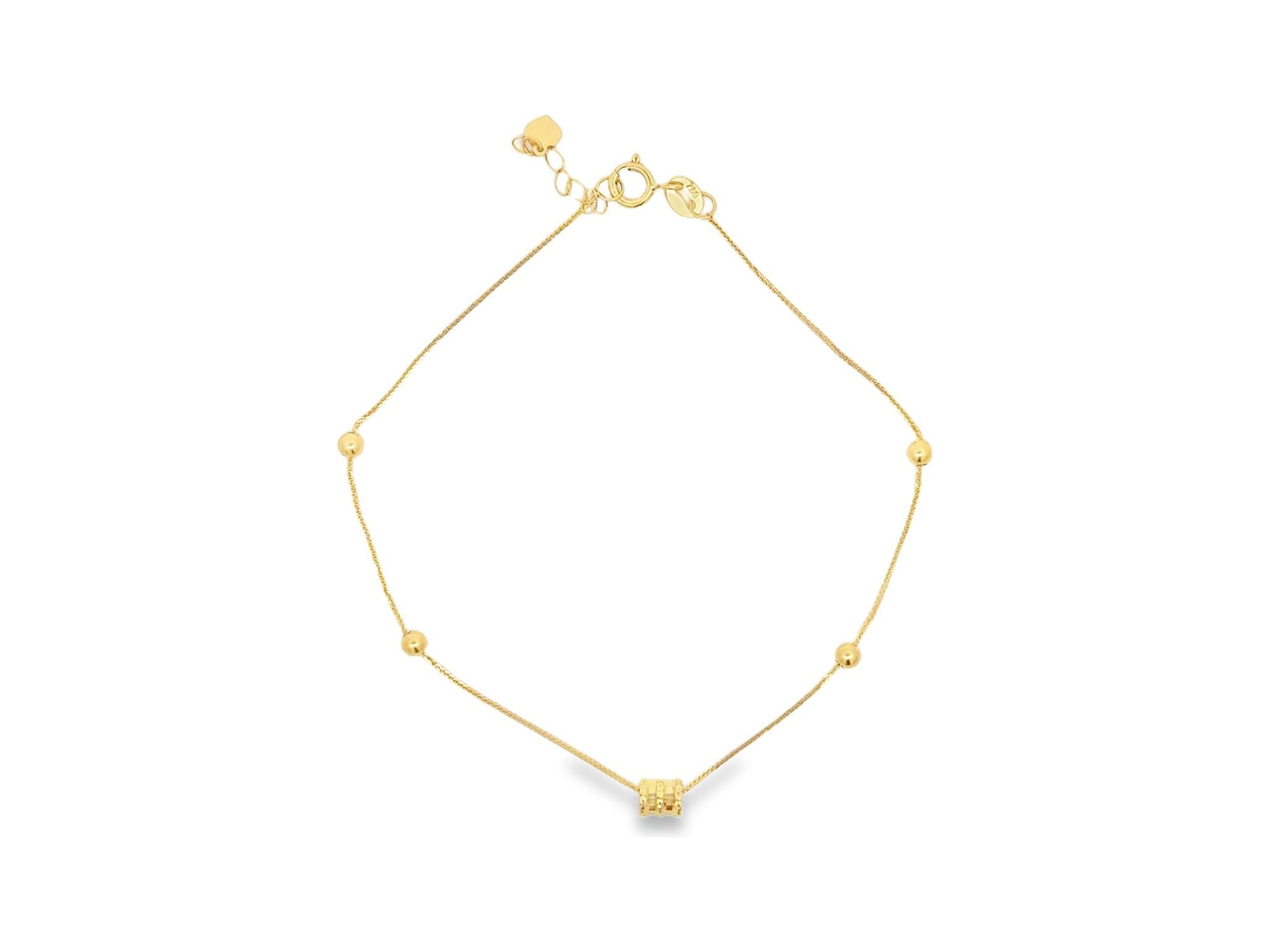 18K Yellow Gold Beaded Chain Bracelet with Central Ring Accents
