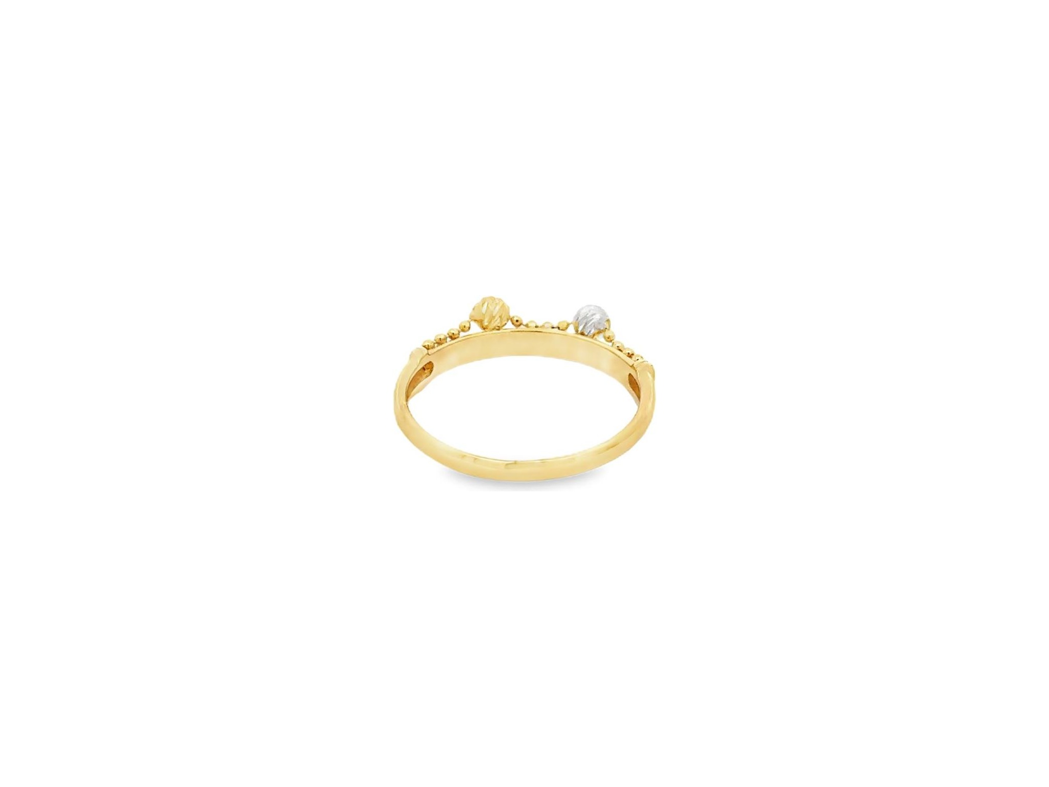 18K Yellow Gold Textured Ring with Dual Carved Beads (Yellow & White Gold)