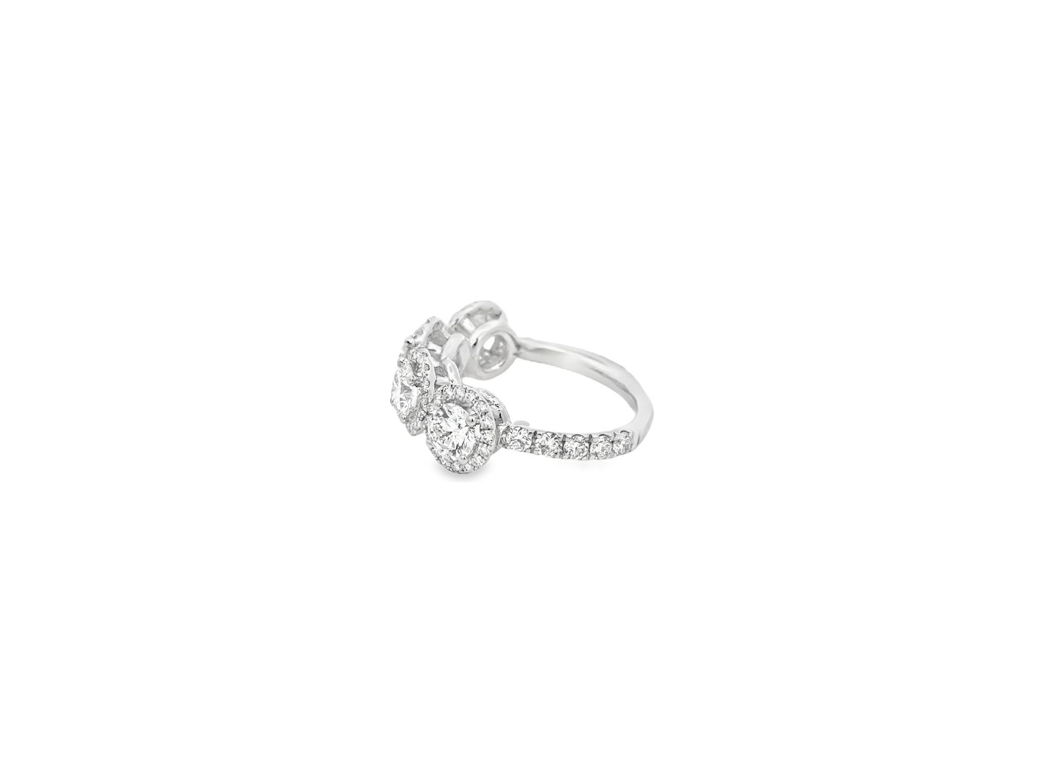 18K White Gold Four-Stone Halo Ring with Natural Round Diamonds and ...