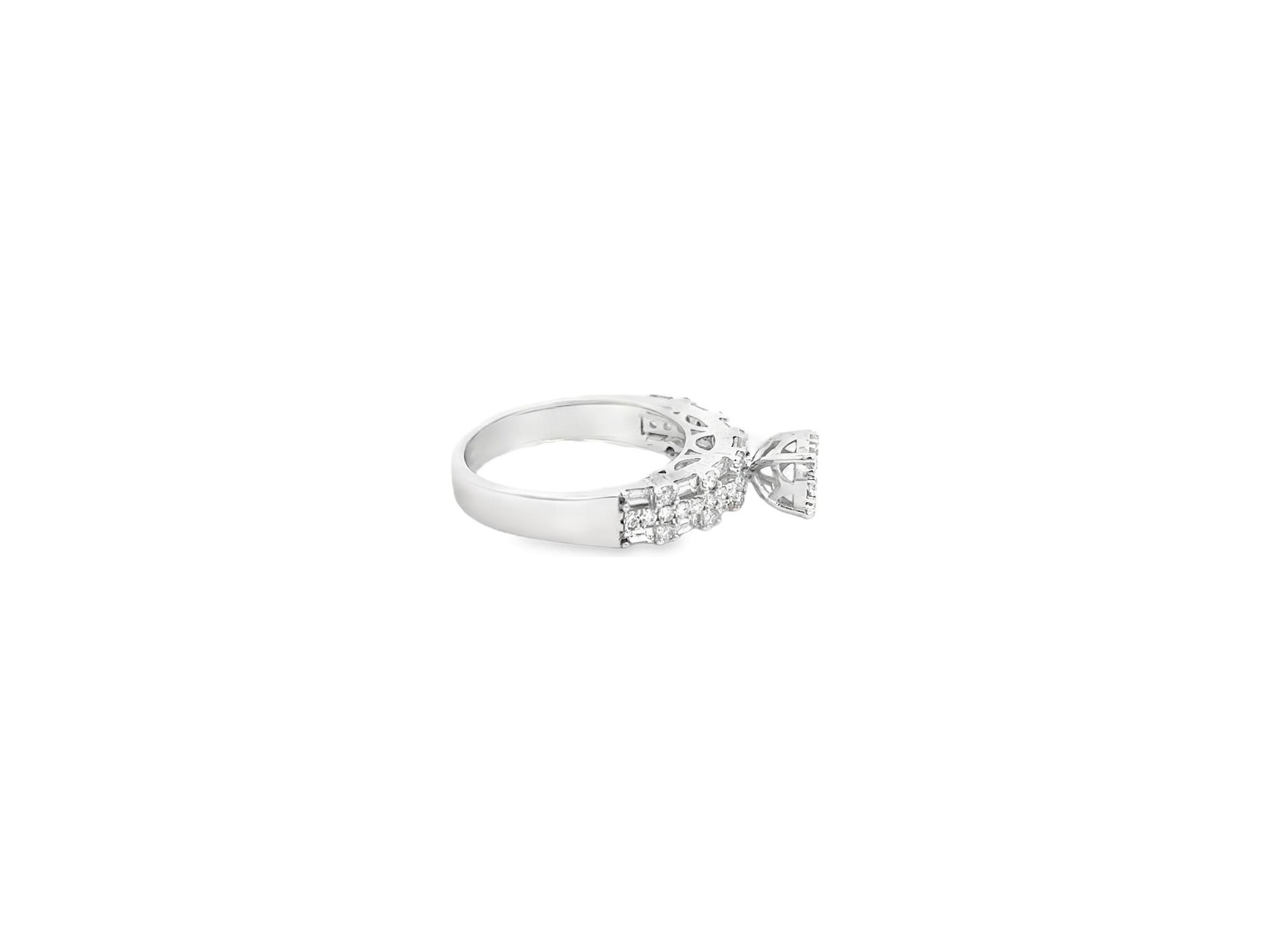 18K White Gold Solitaire-Style Ring with Natural Round and Baguette ...