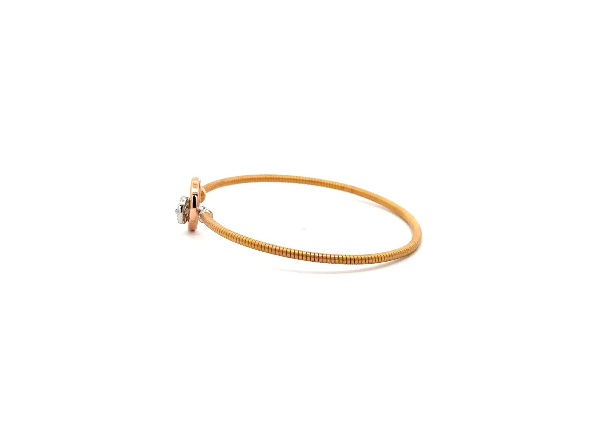 18K Tri-Color Gold Bangle Bracelet with a Central Natural Princess Cut ...