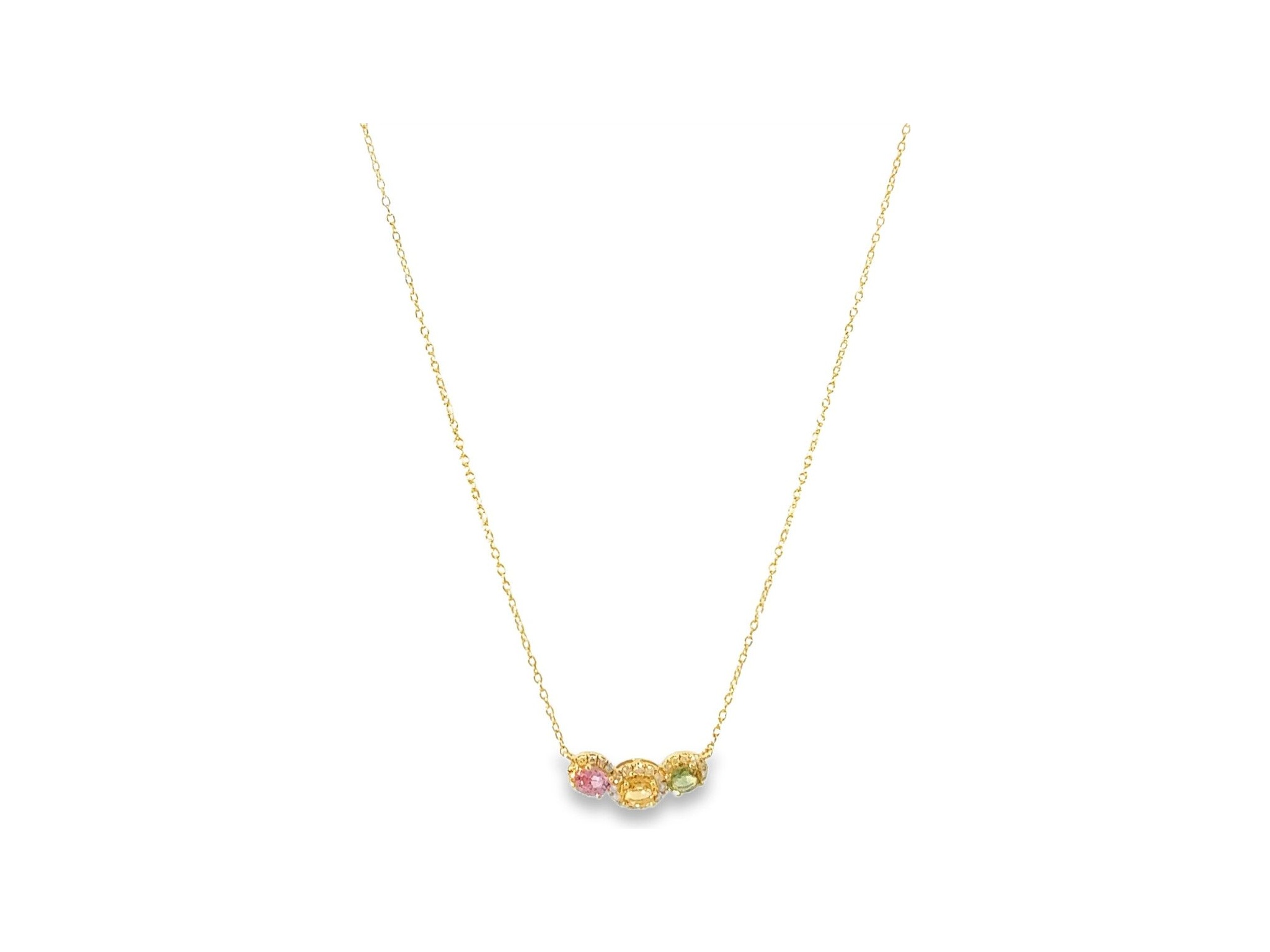 18K Yellow Gold Necklace with Natural Multi-Color Gemstones and Diamonds