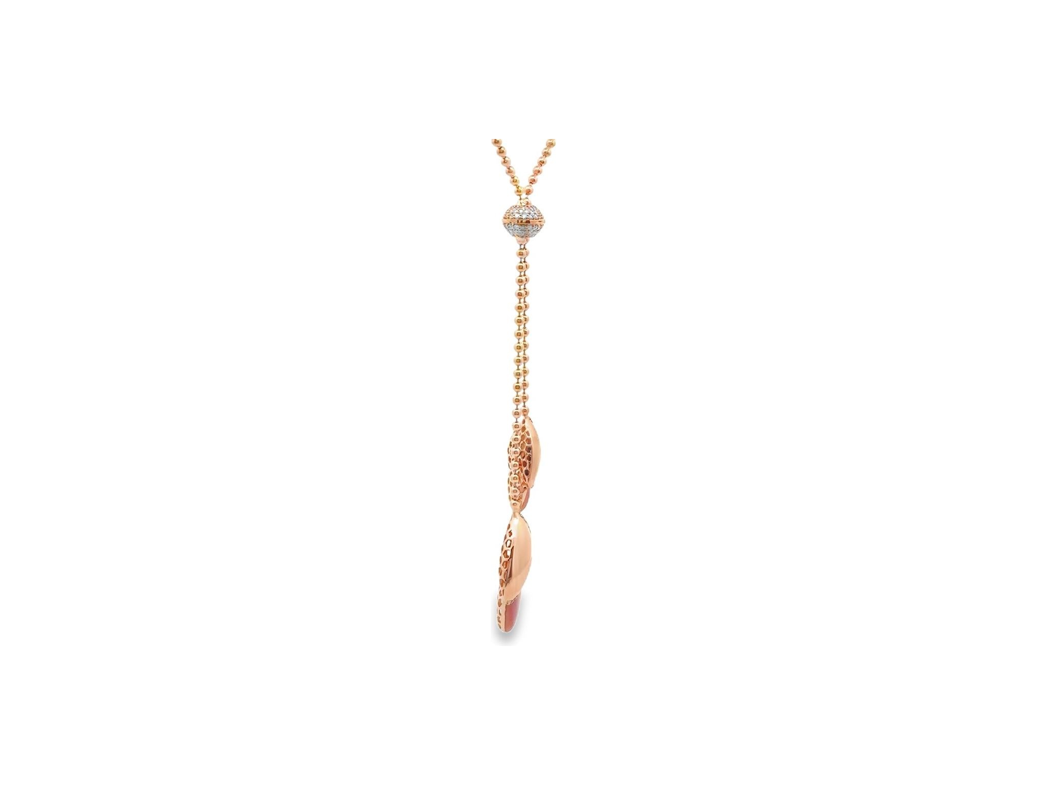 18K Rose Gold Necklace with Rose Quartz Drops and Natural Diamonds