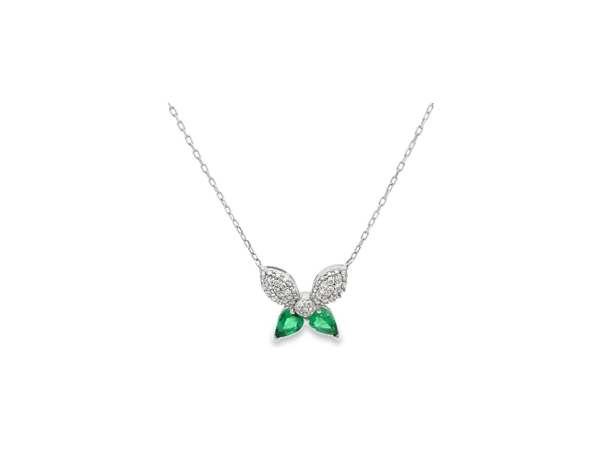 Emerald Butterfly Necklace – 18K White Gold