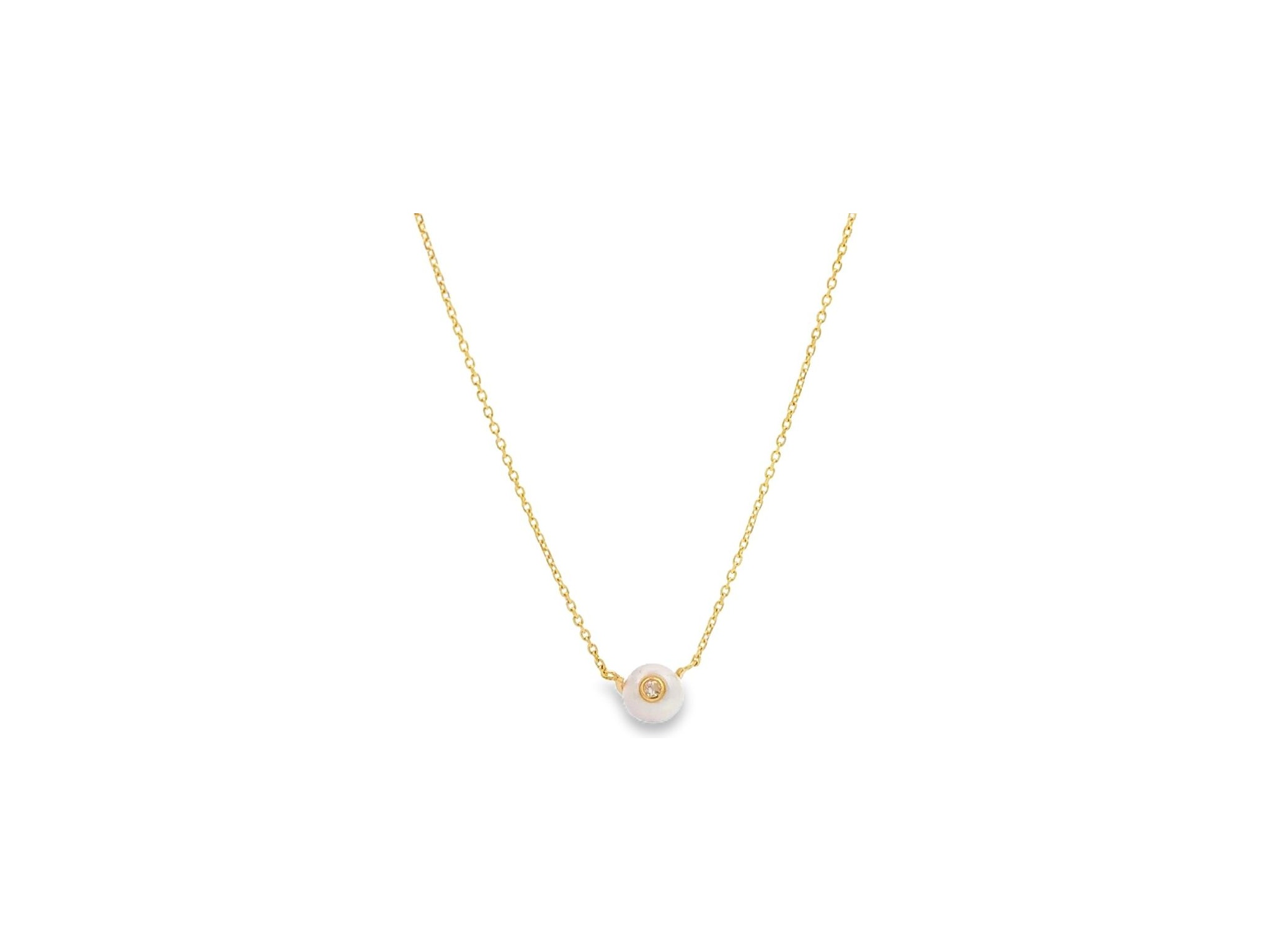 18K Yellow Gold Pearl Necklace with Natural Diamond Accent